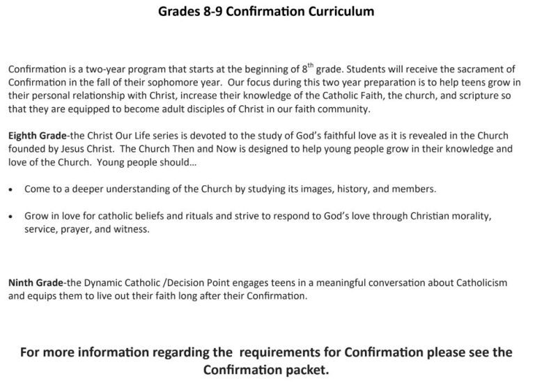 Confirmation Preparation Year Two – St. Raphael